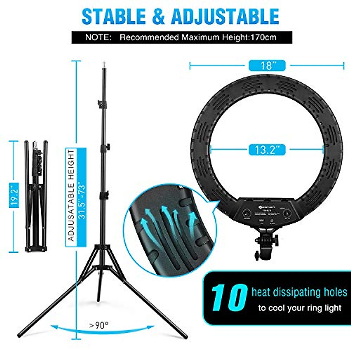 Ring Light 18 Inch LED Ringlight Kit with 73 inch Tripod Stand with Phone Holder Adjustable 3200-6000k Color Temperature Circle MUA Lighting for Camera for Vlog, Makeup,Youtobe, Video Shooting, Selfie