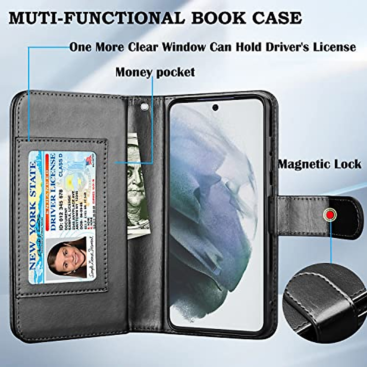 Takfox Galaxy S21 FE 5G Case, for Samsung S21 FE 5G Wallet Case PU Leather Flip Case Cover with Magnetic Closure [9 Card Slots] Card Holder Kickstand for Women Men Folio Detachable Phone Case-Black