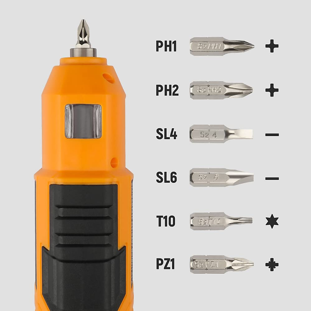 Hoteche 3.6V Cordless Screwdriver 6-in-1 Rechargable Mini Electric Drill Portable Screw Gun with LED Work Light, Battery and Charger