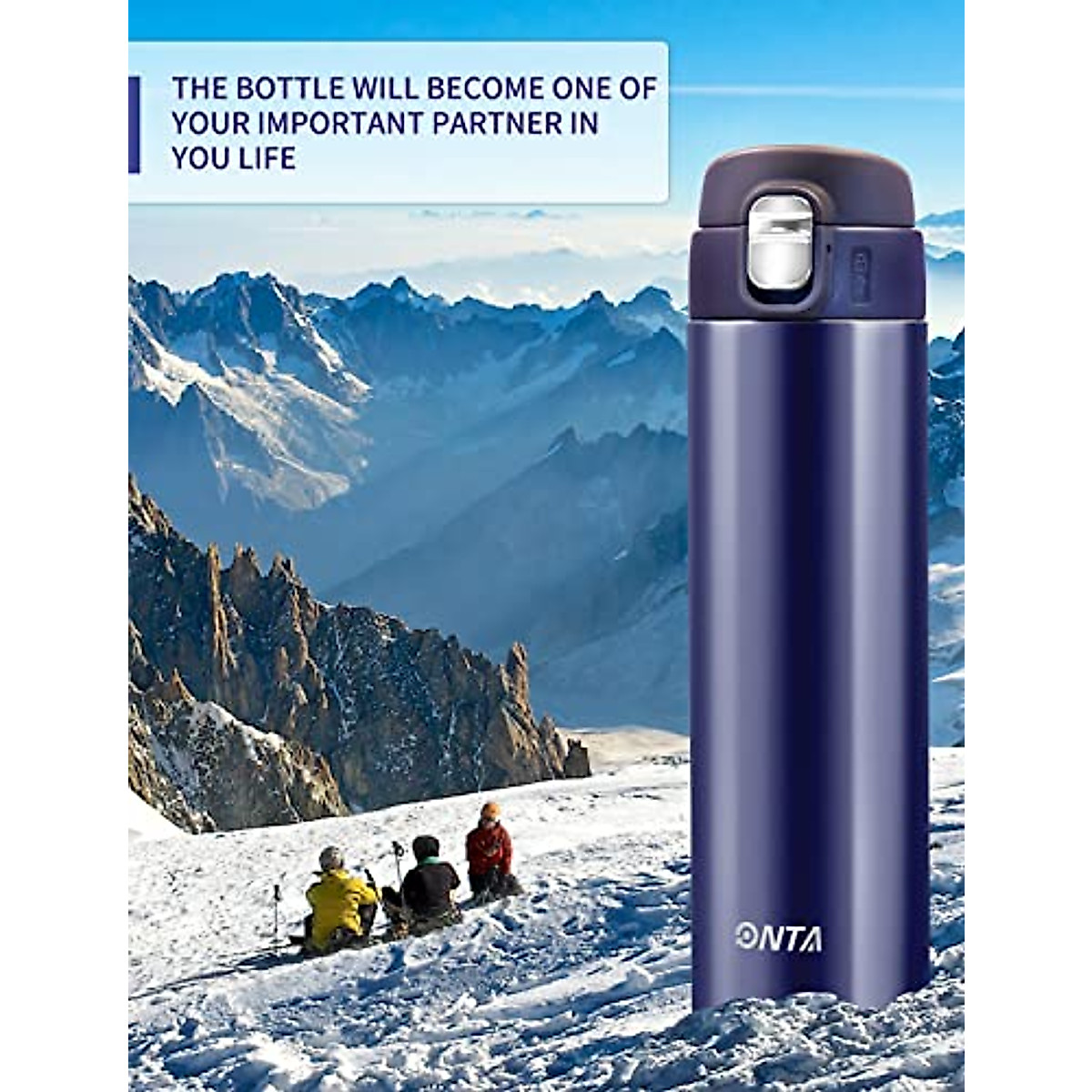 ONTA Insulated Vacuum Sports Water Bottle, 17OZ/500ML Keeps Cold 20H, Hot 12H Stainless Steel Water Bottle and Leakproof Thermos Coffee Travel Mug