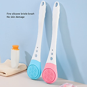 Electric Body Scrubber, 2 Colors, 43 x 9cm, Shower Brush Long Handle Waterproof Cordless Body Bath Exfoliating Soft Silicone (Blue)