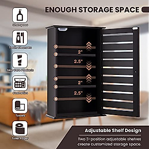 COSTWAY Wall Mounted Bathroom Cabinet, Wooden Storage Cabinet with 2 Adjustable Shelves and Reversible Door, Versatile Hanging Medicine Cabinet for Living Room, Kitchen, Entryway (Brown)