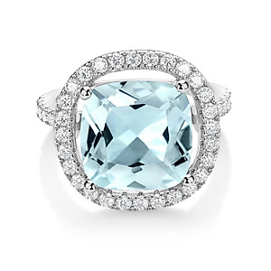 Gem Stone King 925 Sterling Silver 12MM Cushion Gemstone Birthstone and Moissanite Ring | Wedding Engagement Anniversary Promise Ring For Women | Available In Size 5, 6, 7, 8, 9