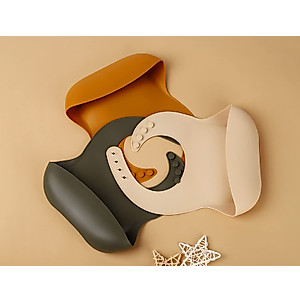 AULEGE Silicone Baby Bibs Set of 2, Spoon Fork, BPA Free Soft Durable Adjustable Waterproof Silicone Feeding Bibs for Babies and Toddlers 6+month (Muted/Peach)