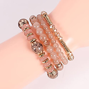 Solosoya Bohemian Stackable Bracelets Set for Women Multipack Multilayer Girls Elastic Rope Boho Colorful Stack Beads Bright Beaded Bracelets with Clear Vertebral Pendant Handmade Ladies Stretch Jewelry Accessories 6 Pack