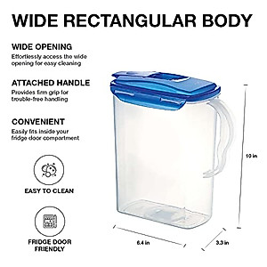 LocknLock Aqua Fridge Door Water Jug with Handle BPA Free Plastic Pitcher with Flip Top Lid Perfect for Making Teas and Juices, 3 Quarts, Blue