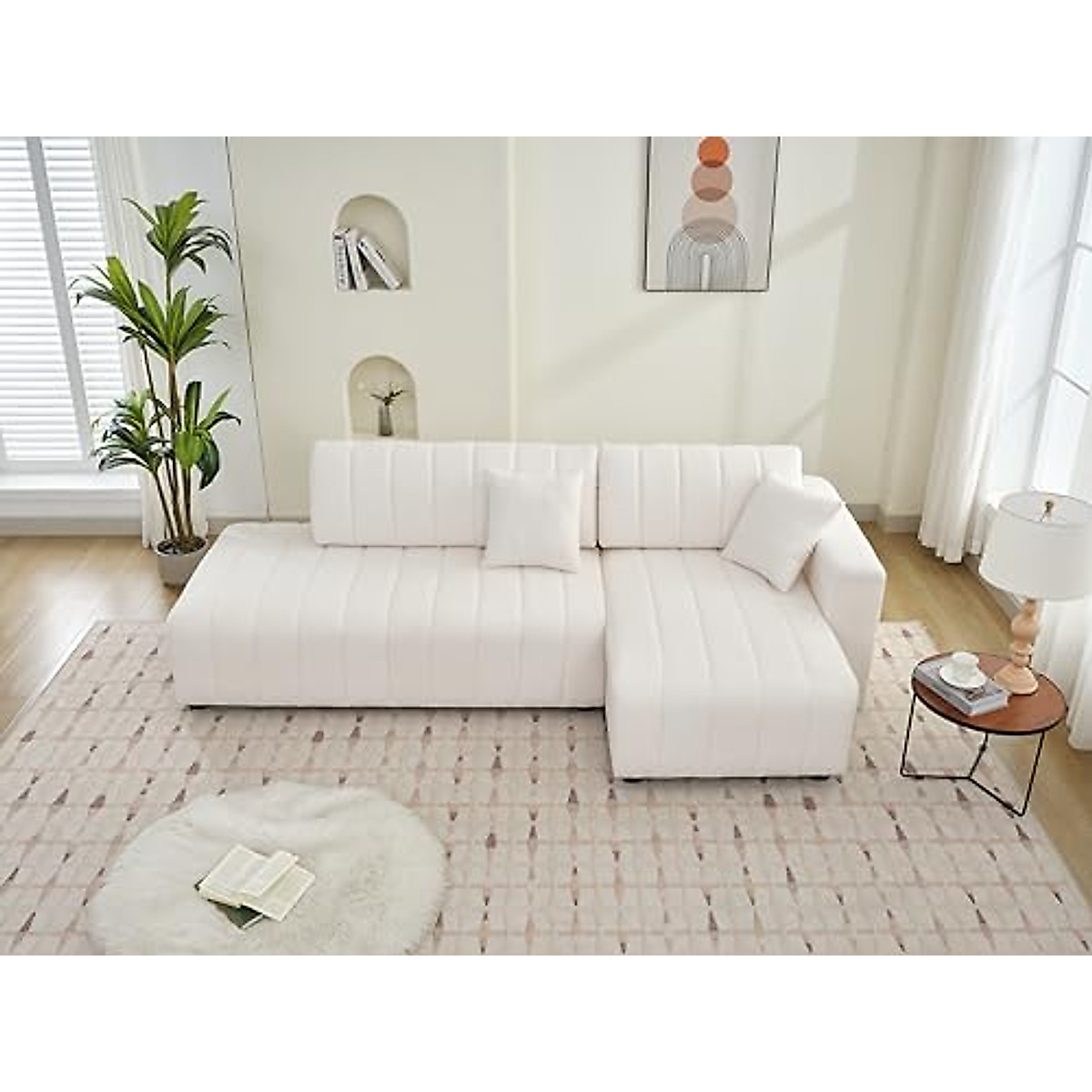 ERYE Oversized 2-Piece Right Facing Sectional Sofa Couch for Living Room, 104-Inch L-Shaped Wool Upholstered Channel Tufted Convertible Sofa&Couch with Left Chaise Daybed and Pillows