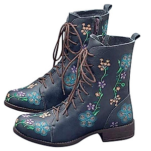 Cowgirl Boots Women Square Toe, Rain Boots for Women Womens Bling Boots Vintage Shoes Boho Booties Waterproof Wide Calf Boots Women's Rain Boots Blue