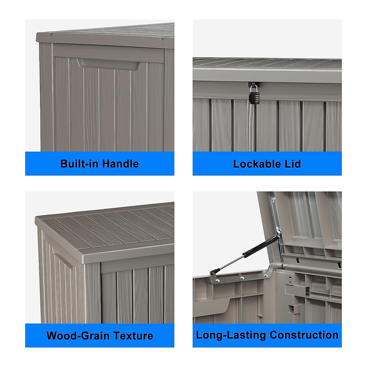 150 Gallon Waterproof Outdoor Resin Deck Box with Lockable Lid, Easy Assembly Features and Convenient Handles For Cushion, Pillows and other Patio Furniture (Grey)