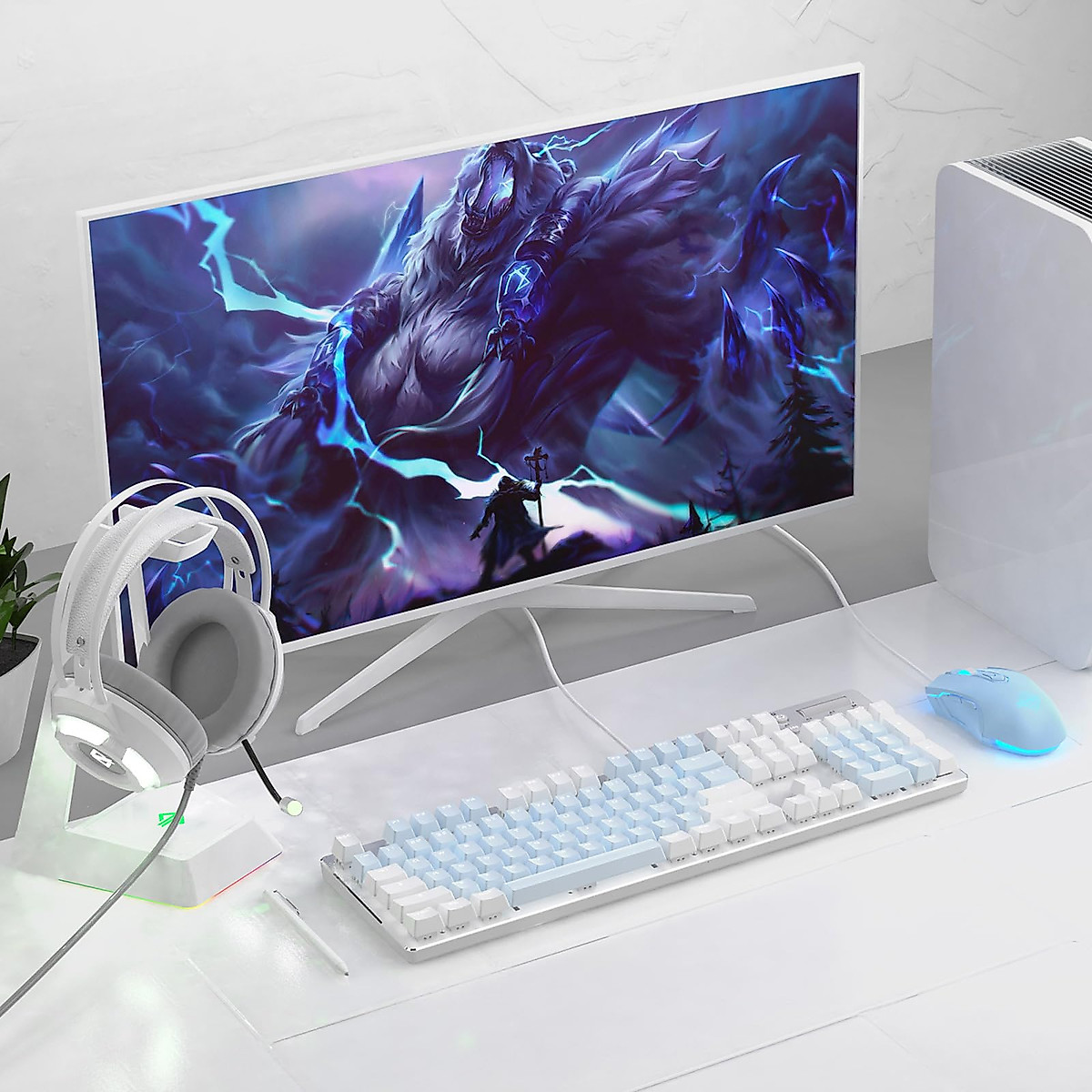 AK35i Mechanical Gaming Keyboard, 104 Keys and 6 Media Keys Anti-Ghosting, 2 Colors PBT Keycap, Elegant White Backlight, Aluminum Panel (Brown Switch/White Backlight, White&Blue)