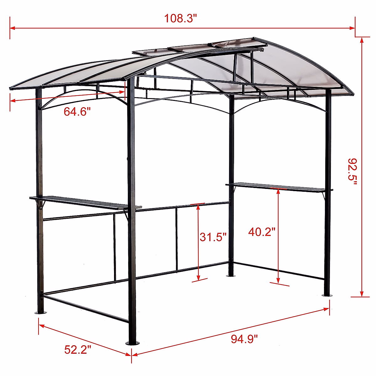 8'x5' Hardtop Grill Gazebo, Outdoor BBQ Gazebo with Interlaced Vented Polycarbonate Roof, Permanent Hard Top Gazebo with Two Shelves, Steel Barbeque Grill Canopy for Patio, Deck, Backyard and Garden