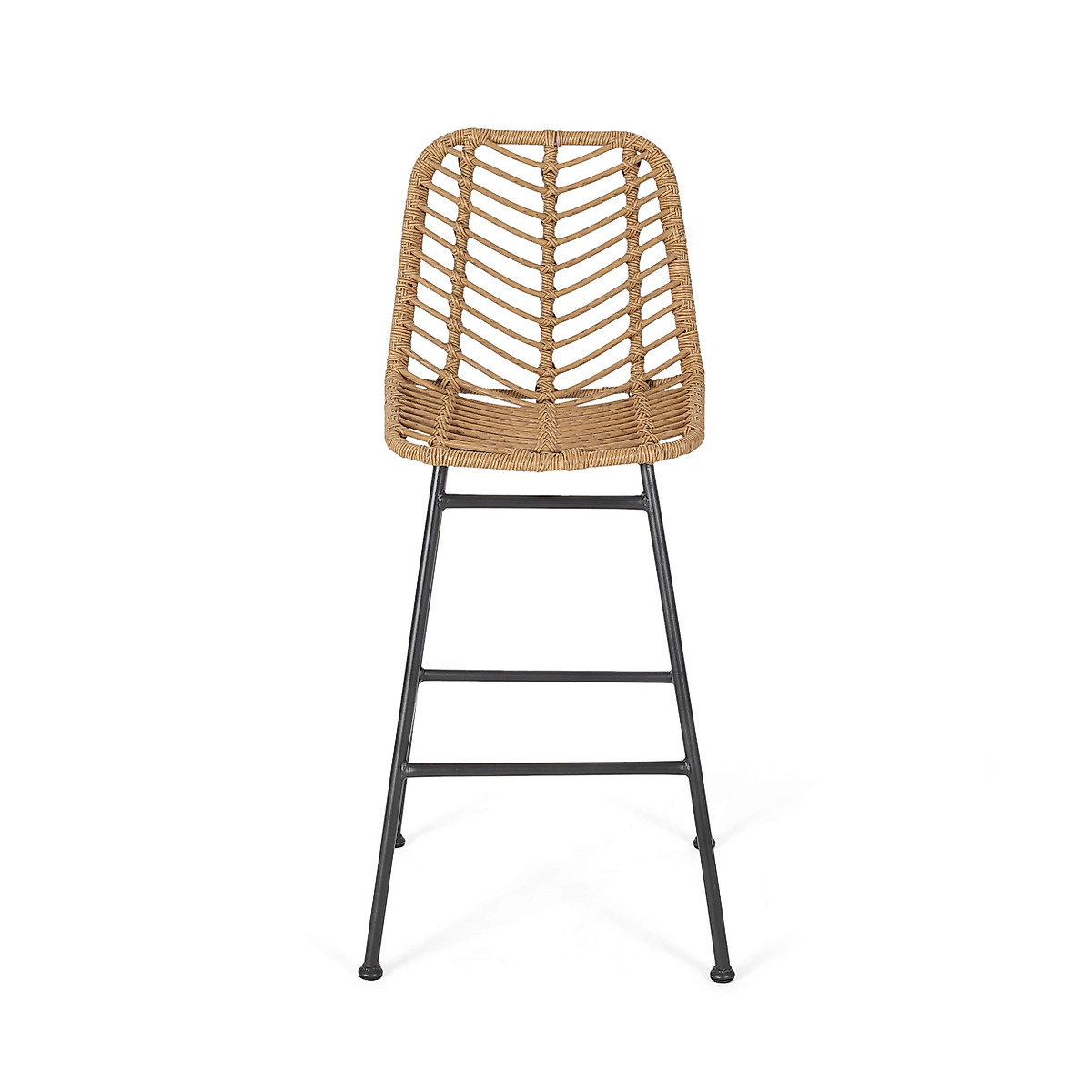 GDFStudio Outdoor Wicker Barstools (Set of 2), Light Brown and Black