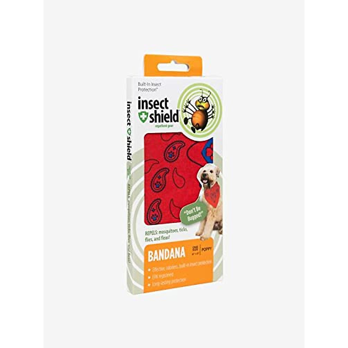 Insect Repellant Dog Bandana for Protecting Dogs from Fleas, Ticks, and Mosquitoes, Paisley, Red