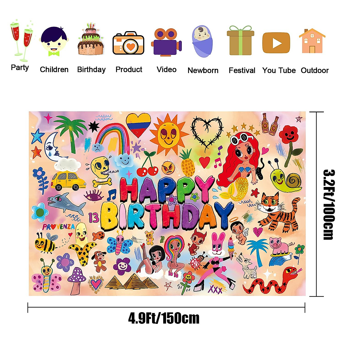 5x3FT Birthday Decorations Happy Birthday Banner, Party Decorations for Children Happy Birthday Banner Party Supplies Party Decorations