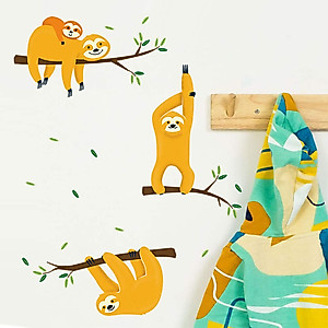 ufengke Sloths Wall Stickers Tree Branch Wall Art Decals Wall Decor Nursery Wall Art for Kids Bedroom