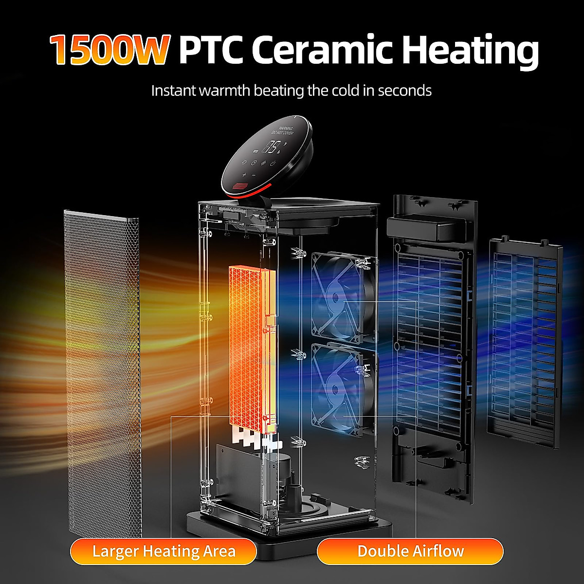 Space Heater,1500W Oscillating Heater for Indoor Use with ECO Thermostat,Remote,4 Modes and 24H Timer, TABYIK Portable Electric Heaters with 6 Protection for Small Room for Office