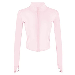 Yeokou Womens Active Zip Up Running Workout Cropped Bbl Athletic Jacket with Thumb Holes(Pink-S)