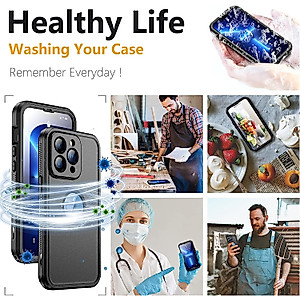 Temdan for iPhone 13 Pro Max Case Waterproof, Full-Body Shockproof Black