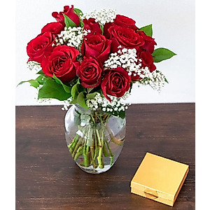 DELIVERY BY FRIDAY, 8/23 GUARANTEED IF ORDER PLACED BY 8/22 BEFORE 2PM EST From You Flowers - One Dozen Red Roses with Chocolates with Glass Vase (Fresh Flowers) Birthday, Anniversary, Get Well,