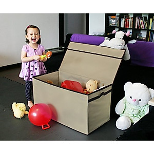 Great Useful Stuff G.U.S. Large Collapsible Toy Box | Toy Organizers, Storage bin, basket with Lid | Sturdy 600D Polyester Toy Chest | Durable, Storage Box for Kids’ Playroom | 30"x16"x16" (Ivory)