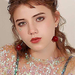 4 Pairs 3D Lifelike Red Cherry Dangle Drop Earrings Creative Assorted Cute Fruits Earring Charm Sweet Jewelry Set for Women (Red+WineRed)