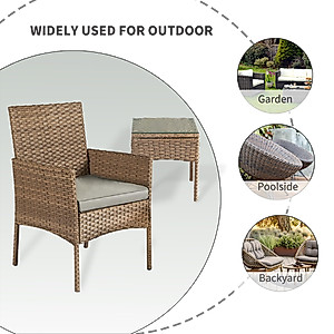 VSMKSJ 3 Pieces Patio Set Balcony Furniture Sets for Apartments.Bistro Furniture Set, Conversation Sets with Coffee Table, for Porch, Patio, Garden and Removable Cushions (Grey)