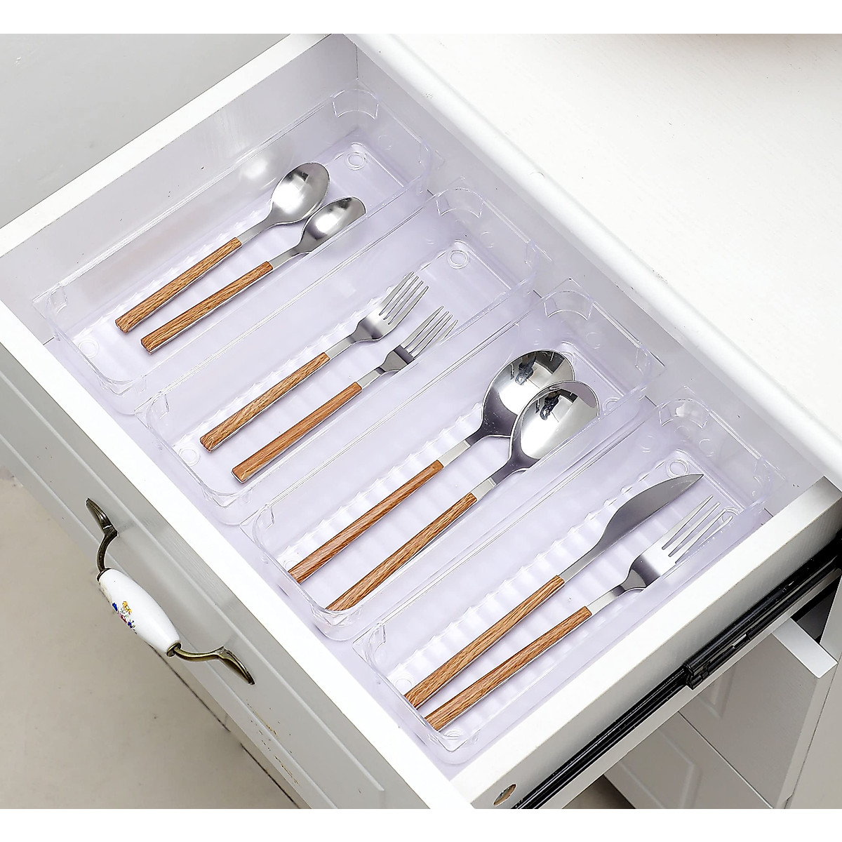 NEETBU 8 Pack Clear Plastic Drawer Organizer Kitchen Bathroom Storage Box Tray For Makeup Flatware Utensils Silverware Office Supplies(9.6”x3.2”x1.9”)