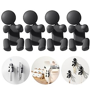 Multifunction Bathroom Silicone Hook,Creative Bedroom Wall Hooks,Waterproof Shower Hook,for Razor,Key,Spatulas and More,Kitchen Storage Essentials,Fun Gifts for Friend(Doll Shape) (4-pcs Gray)