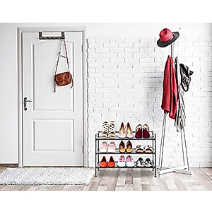 Seville Classics Sturdy Freestanding Storage Shelf for Bedroom, Closet, Entryway, Dorm Room Organizer Stackable Durable Metal Shoe Rack Silver Mist Slat, 3-Tier