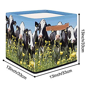 Funky Qiu Storage Cube Bins Farm Flower Cow Large Collapsible Storage Basket with Handle Decorative Storage Boxes for Toys Organizer Closet Shelf Nursery Kid Bedroom,13x13x13