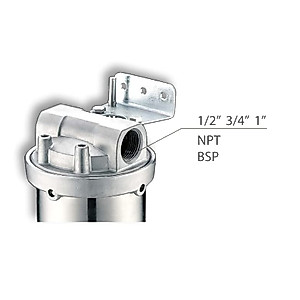 Amwater NSF/ANSI 42 Certification Stainless Steel Filter Housing for 10" Filter Cartridge, 3/4" NPT Water Filter Housing for Whole House Water Purification of Stainless Steel 304 (10" C Housing)