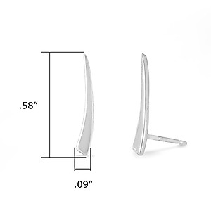 Boma Jewelry Sterling Silver Minimalist Long Curved Pointed Bar Ear Crawler Stud Earrings