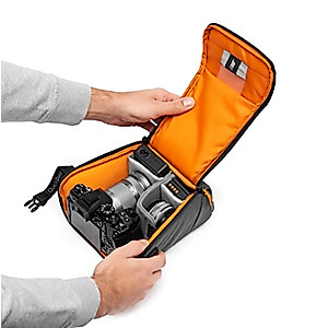 Lowepro GearUp Creator Box Medium II, Mirrorless and DSLR Camera Bag, Camera Case with QuickDoor Access, Made with Recycled Fabric, Orange Padded Interior Dividers, Grey