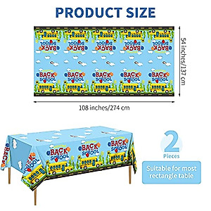 durony 2 Pieces Welcome Back to School Party Tablecloth Table Cover Waterproof First Day of School Plastic Tablecloth Durable Rectangle Table Cover for Party (108 x 54 Inches)