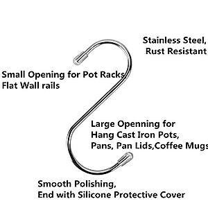 S Hooks Heavy Duty, S Hooks for Hanging Clothes Kitchen, Work Shop, Bathroom, Garden, Hanging Pot, Pan, Cups, Plants, Bags, Jeans, Towels