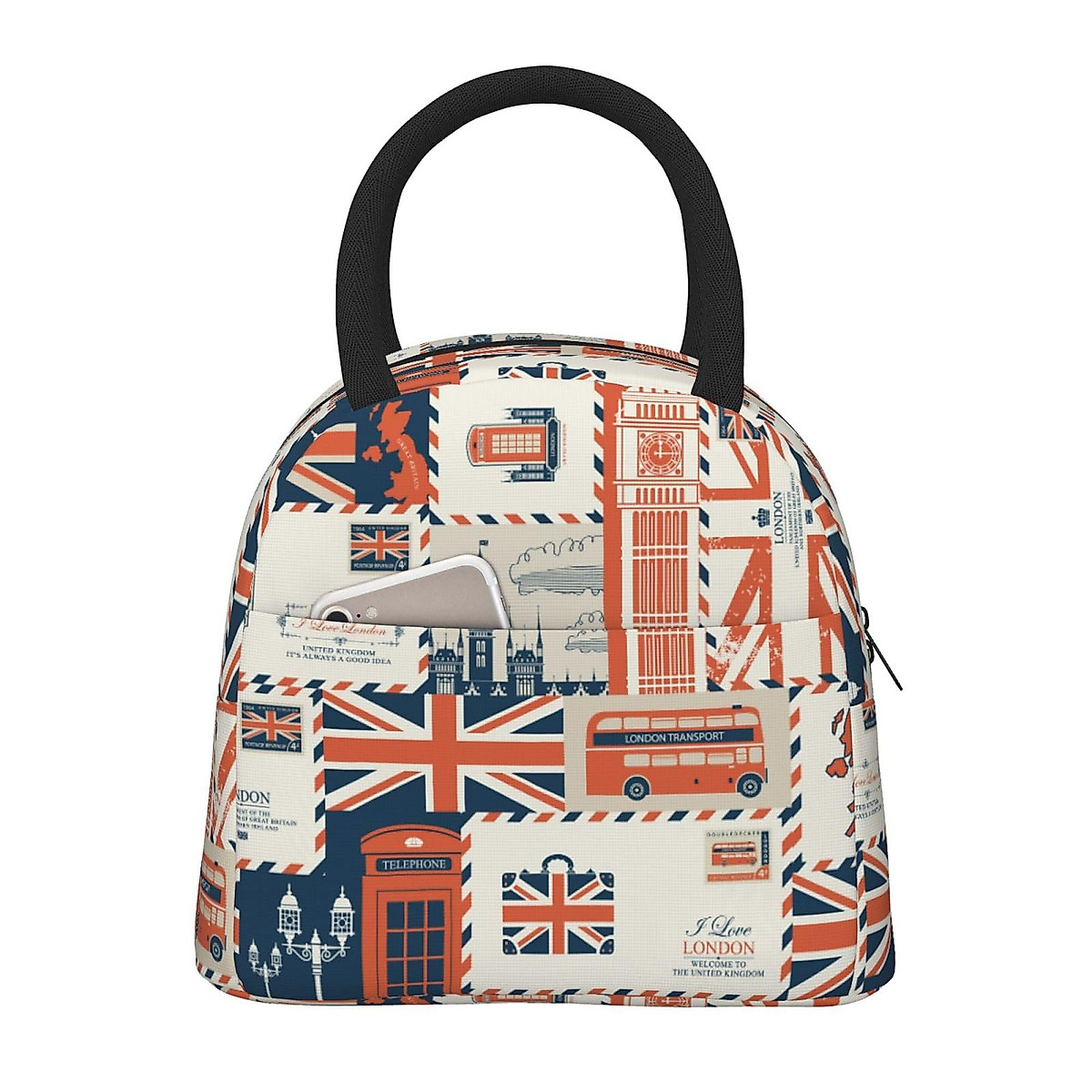 Oplp London Theme Envelopes Symbols Flag Retro Style Lunch Bag Box Meal Prep Insulated Handbag Reusable Lunch Container