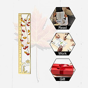 Bookmark Ruler Classical Metal Brass Book Mark Maple Leaf Hollow Page Marker for Teacher Appreciation Gifts Childrens Day Gifts