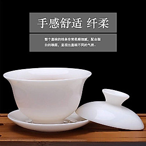 Gaiwan White Glaze Porcelain Teacup kung Fu Tea Service Set for Home Office Decoration (100ml)