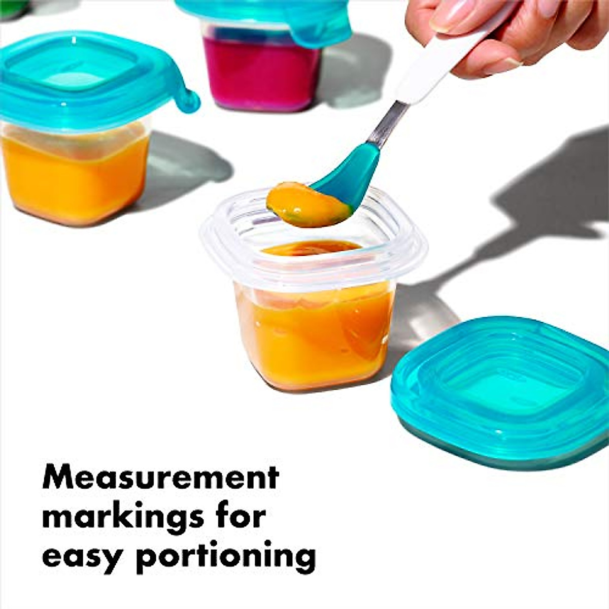 OXO Tot Silicone Baby Food Storage Containers, Teal, Set of Six 2oz Containers