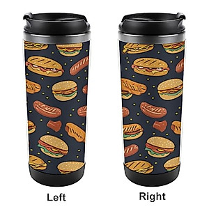Hot Dogs Chicken Drumsticks Burgers Travel Coffee Mug Reusable Insulated Drinking Cup with Lid for Home Outdoor Works 13 Oz