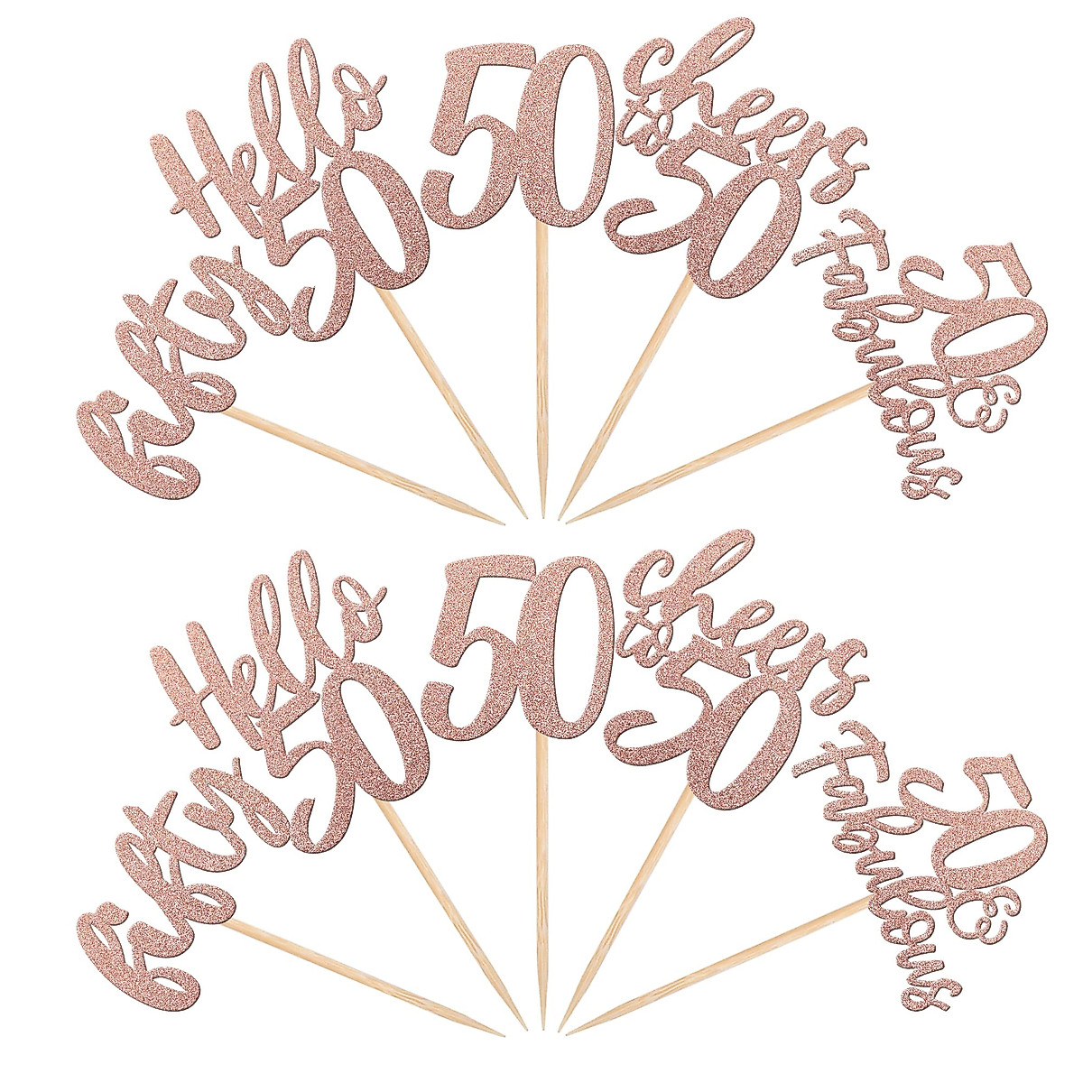 30PCS 50th Birthday Cupcake Toppers Glitter Fifty Hello 50 Cupcake Picks Cheers to 50 Fabulous Cake Decoration for Happy 50th Birthday Wedding Anniversary Party Decorations Supplies Rose Gold