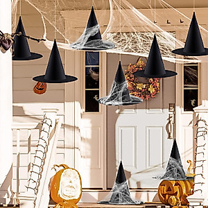 XIGUA 10 Pieces Halloween Costume Witch Hat, with 100 Yards Hanging Rope, Halloween Black Witch Hats Costume Accessory Decorations, Black Witch Hat for Halloween Party Yard Decoration