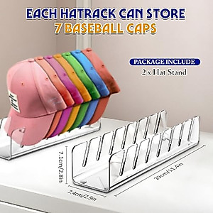 ieesspd 2Pcs Hat Stand for Baseball Caps, No Install, New Hat Htand Deepen The Grooves,Clear Acrylic Hat Holder for 14 Baseball Caps, Hat Racks Display Storage for Bedroom, Closet, Dresser, Entrance