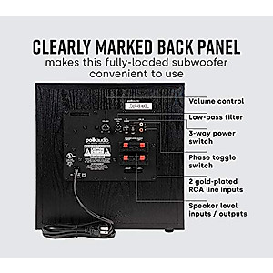 Polk Audio PSW10 10" Powered Subwoofer - Power Port Technology, Up to 100 Watts, Big Bass in Compact Design, Easy Setup with Home Theater Systems Black