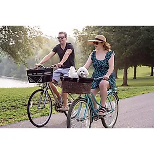 Travelin K9 Pet-Pilot MAX Wicker Bike Basket for Dogs/Cats - Includes Wire Cage Top w/Sun Shade + Plush Removable Padded Liner