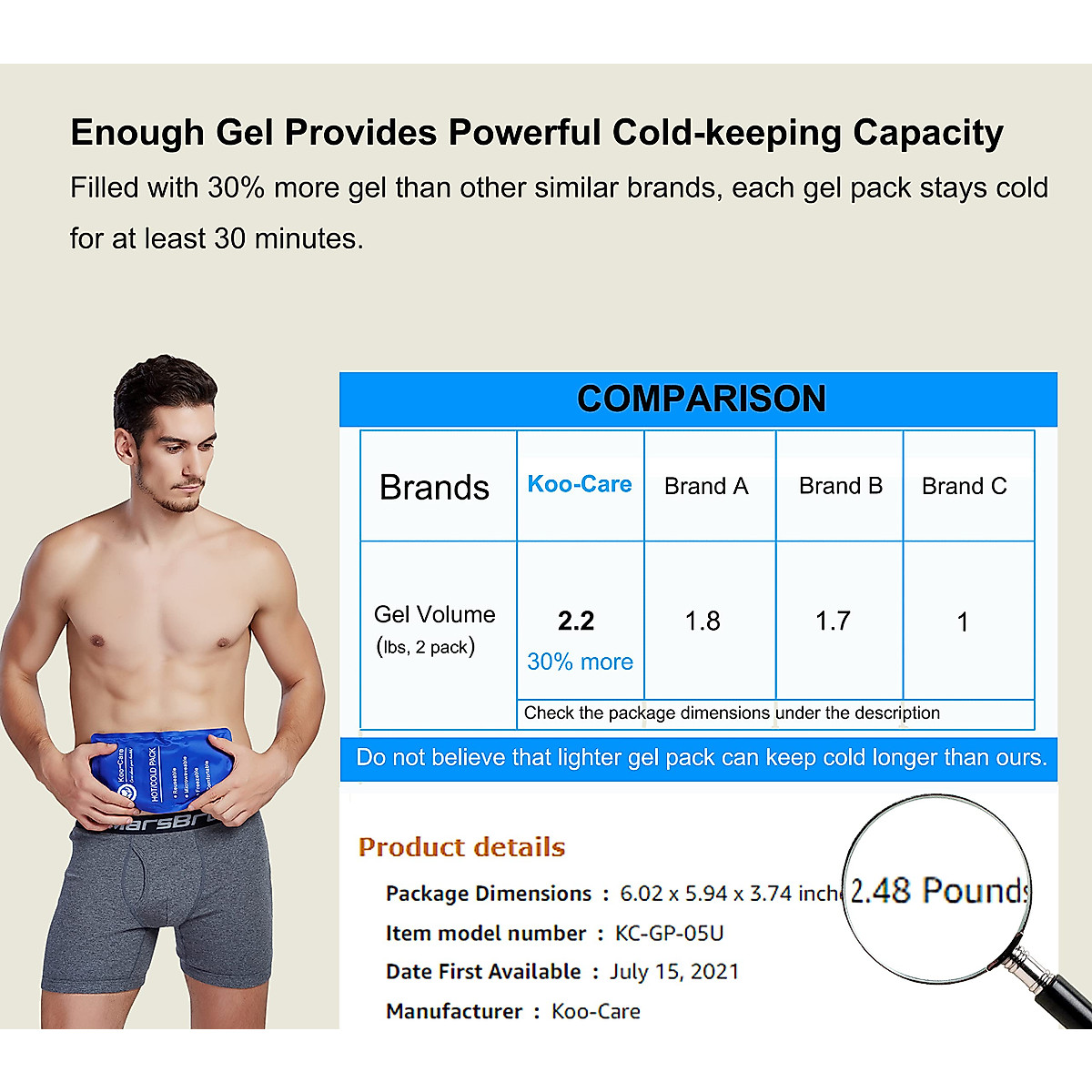 Koo-Care 2 Gel Ice Pack for Injuries Reusable Hot Cold Pack Wrap with Elastic Strap - 11" x 5.9" - Flexible Cold Compress for Head Shoulder Arm Elbow Wrist Back Knee Ankle - Pain Relief for Migraine
