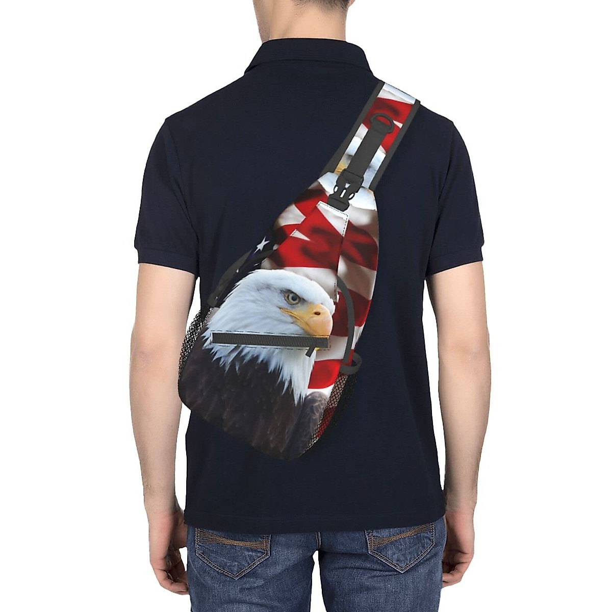 Eagle USA Flag Sling Bag Backpack Women Men Crossbody Shoulder Chest Bag Unisex for Travel Casual Hiking with Adjustable Strap