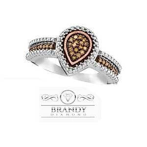 Brandy Diamond Silver Rose Tone Chocolate Brown Diamond Loving You Forever Teardrop Design Ring 1/6 Ctw.
