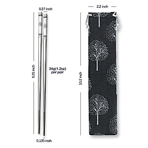 Metal Chopsticks 304 Stainless Steel Chopsticks Reusable Dishwasher Safe Square Japanese Chinese Korean Chop sticks for Cooking Eating with Travel Carrying Cotton Bag Gift Set, 9 1/2 Inches (2 Pairs)