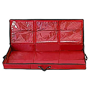 Primode Wrapping Paper Storage Container, Gift Wrap Organizer Under Bed, 41”x14”x6”, Fits 18-24 Rolls Up to 40”, Durable 600D Oxford Material, Wrap Storage Box Holder with Pockets for Ribbon, Bows, and Accessories (Red)